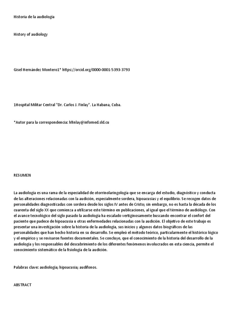 Historia y evolución de la audiología | PDF | Medicina CLINICA ...