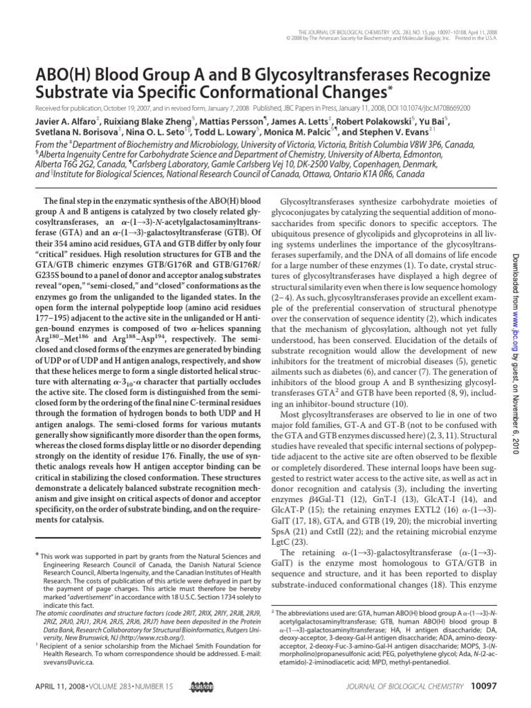 ABO (H) Blood Group A and B Glycosyltransferases Recognize | Descargar ...