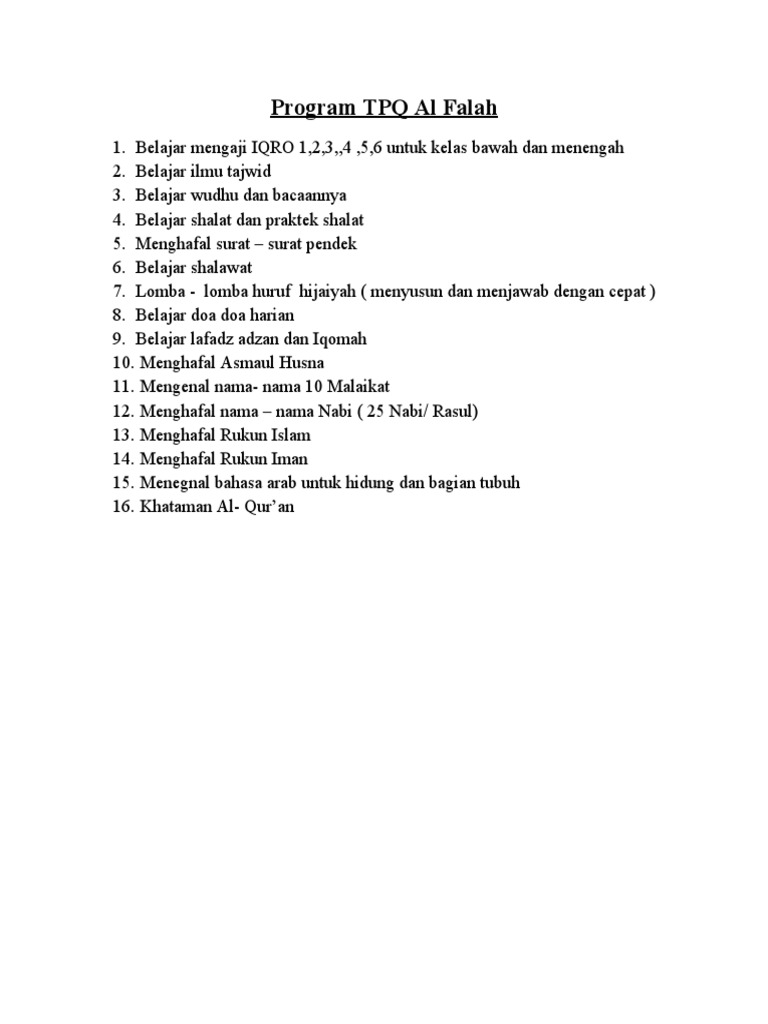 Program TPQ Al Falah | PDF