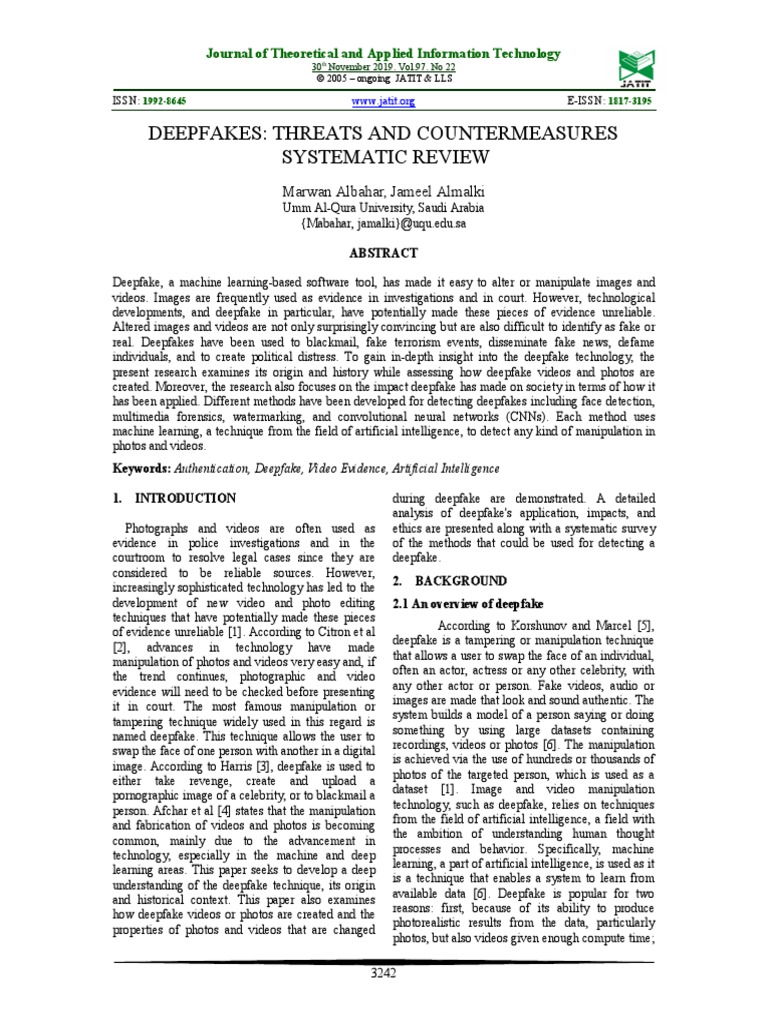 Deepfakes Threats and Countermeasures | PDF | International Standard Serial Number | Data ...