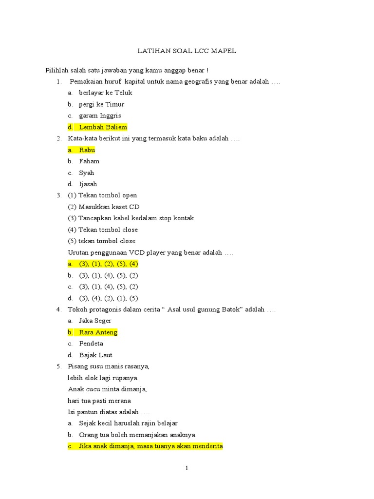 Contoh Soal LCC Mapel SD | PDF