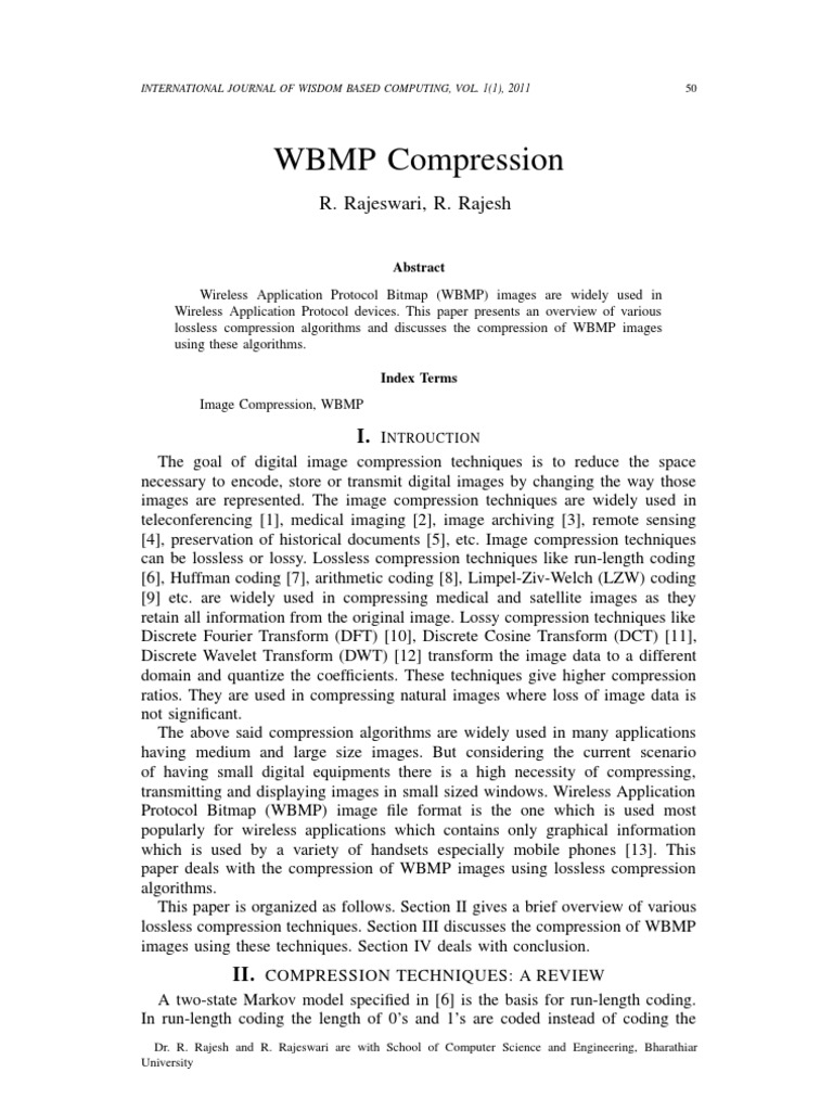 WBMP Compression: R. Rajeswari, R. Rajesh | PDF | Data Compression ...