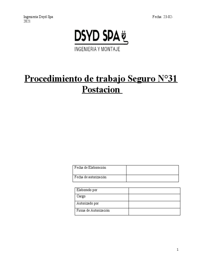 N°31Procedimiento de Postacion | PDF | Seguridad y salud ocupacional ...