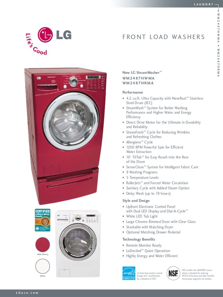 Front Load Washers: New LG Steamwasher Wm2487Hwma Wm2487Hrma | PDF ...