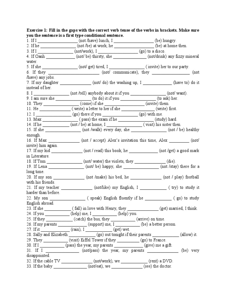 Exercise 1: Fill in The Gaps With The Correct Verb Tense of The Verbs in Brackets. Make Sure You ...