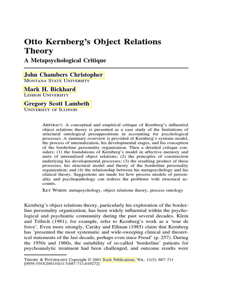 Otto Kernberg's Object Relations Theory | Download Free PDF | Object ...