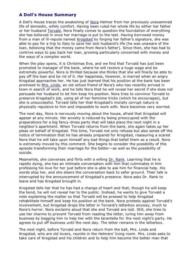 Summary of A Doll's House | PDF | A Doll's House