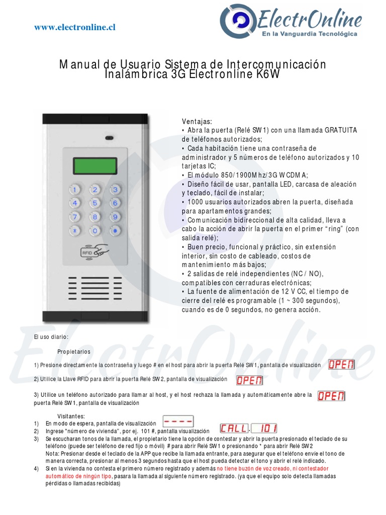 Citófono GSM Inalámbrico 2 Puertas de Apertura Señal 3G y 200 Viviendas ...