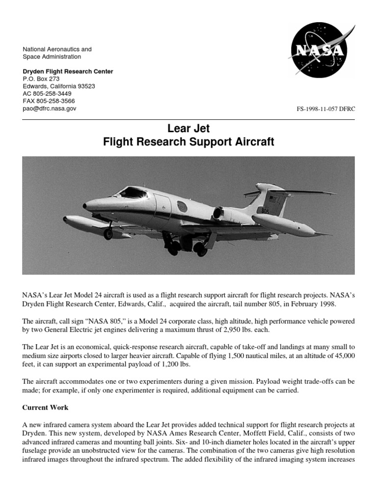 NASA Facts Lear Jet Flight Research Support Aircraft | PDF | Armstrong ...
