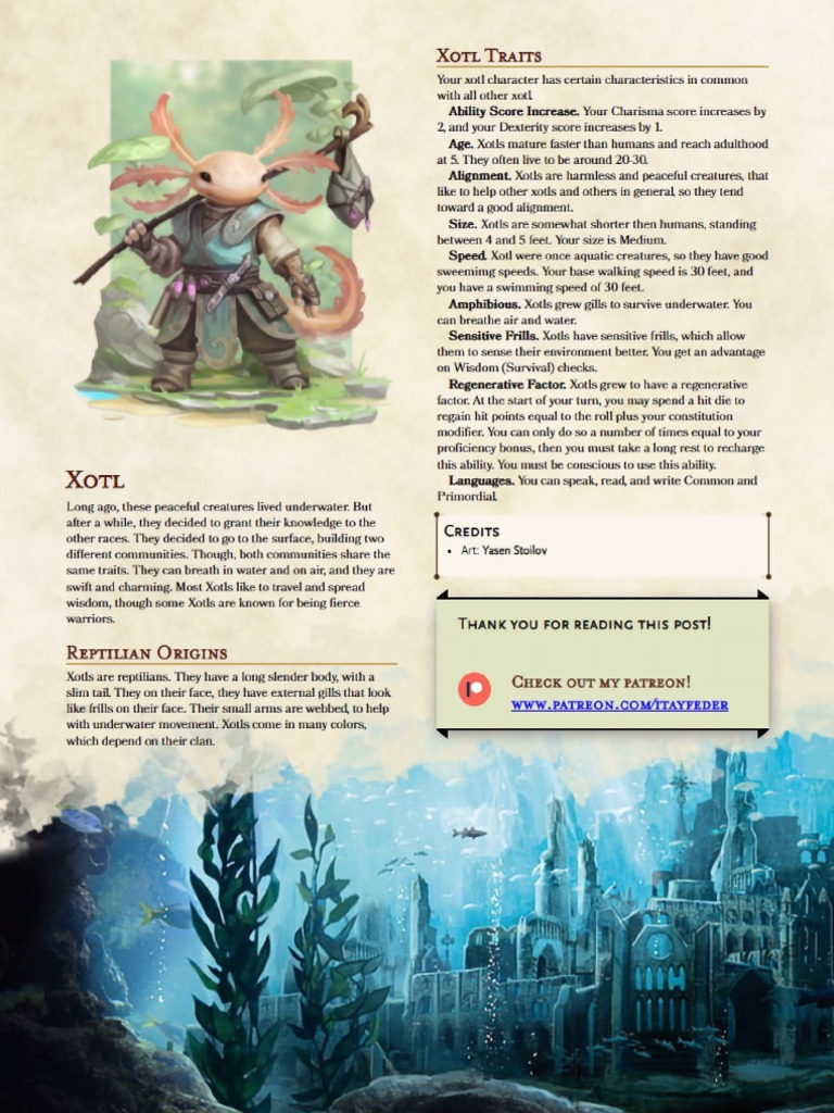 Xotl Traits: Reptilian Origins | PDF