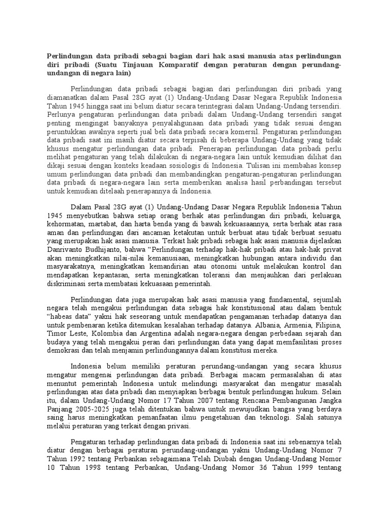 Resume Jurnal - Perlindungan Privasi Dan Data Pribadi. Sherly Paiker | PDF