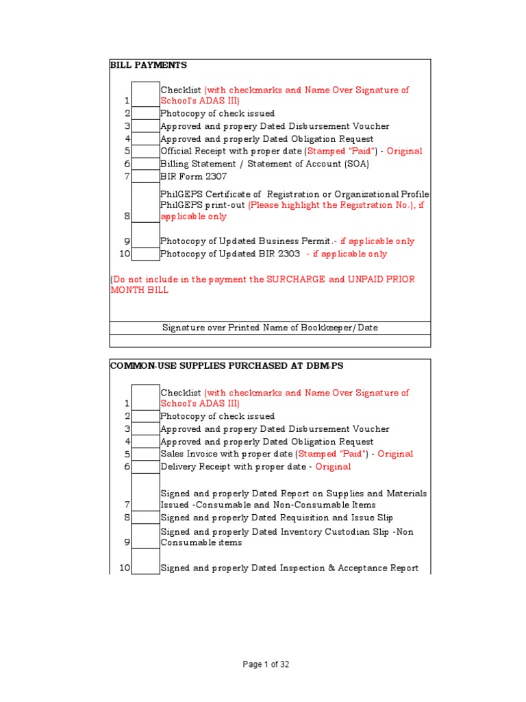 2022 Updated MOOE Checklist | PDF | Receipt | Cheque