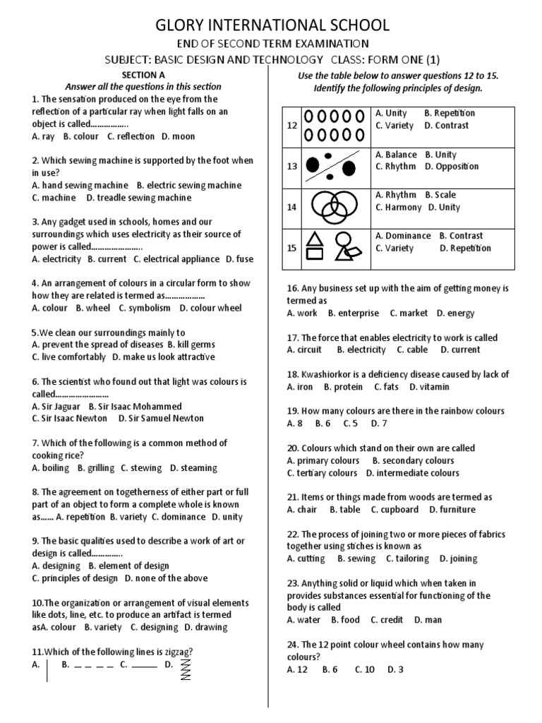 End of Second Term Examination Subject: Basic Design and Technology ...