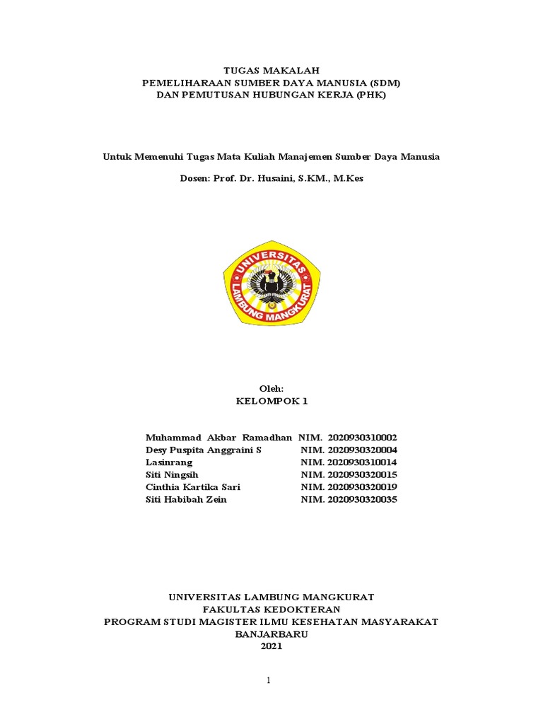 Makalah MSDM Kel 1 Pemeliharaan SDM Dan PHK | PDF