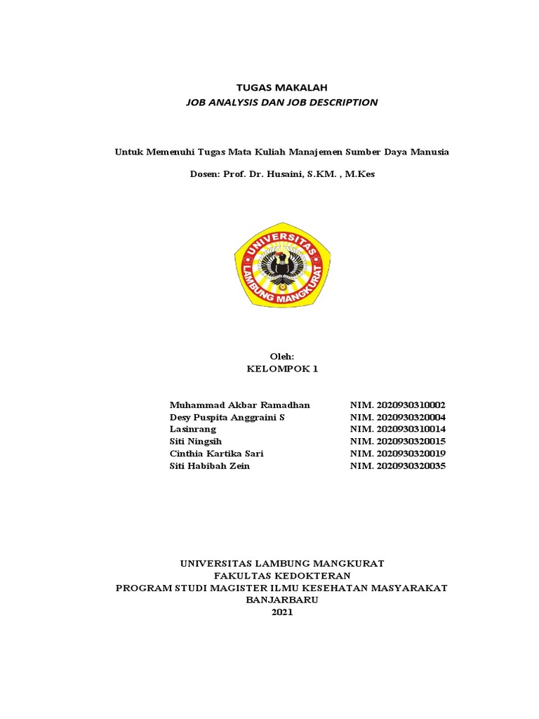 Makalah MSDM Kel 1 Job Analysis Dan Job Description | PDF