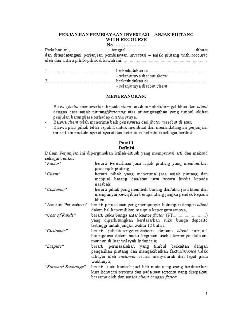 Perjanjian Anjak Piutang With Recourse | PDF