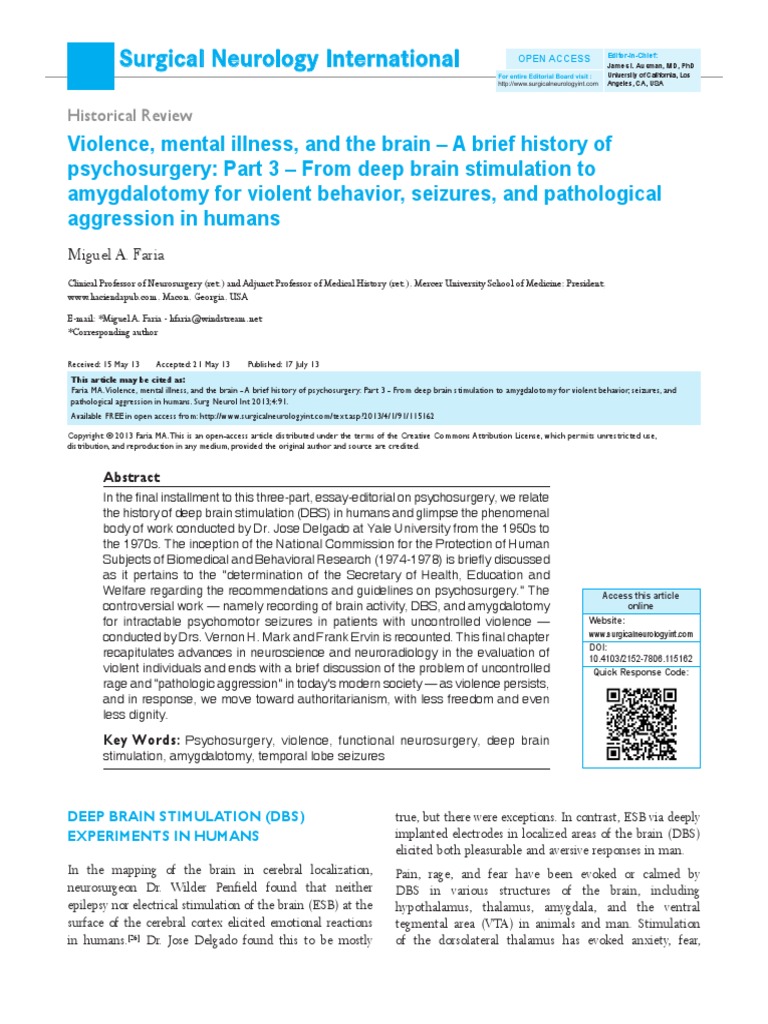 Violence, Mental Illness and The Brain | PDF | Epilepsy | Neurosurgery
