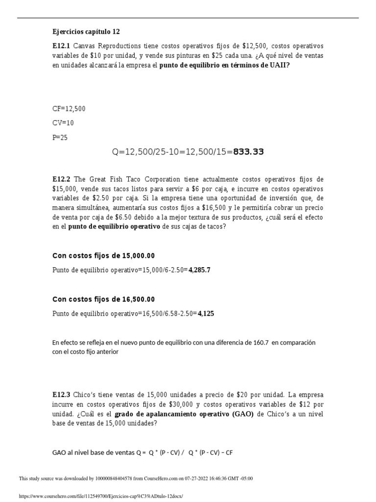 Ejercicios Cap Tulo 12 | PDF | Apalancamiento (Finanzas) | Compartir (Finanzas)