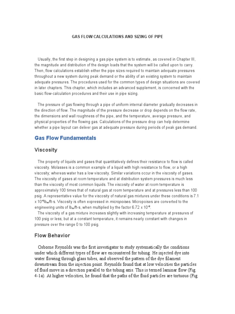 Gas Flow Calculations and Sizing of Pipe | PDF | Reynolds Number ...