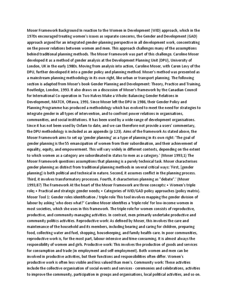 Moser Framework Background in Reaction To The Women in Development ...