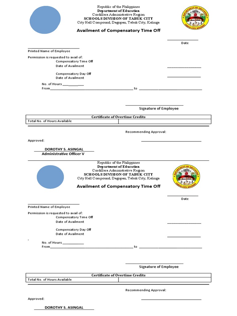 Availment of Compensatory Time Off: Department of Education Schools ...