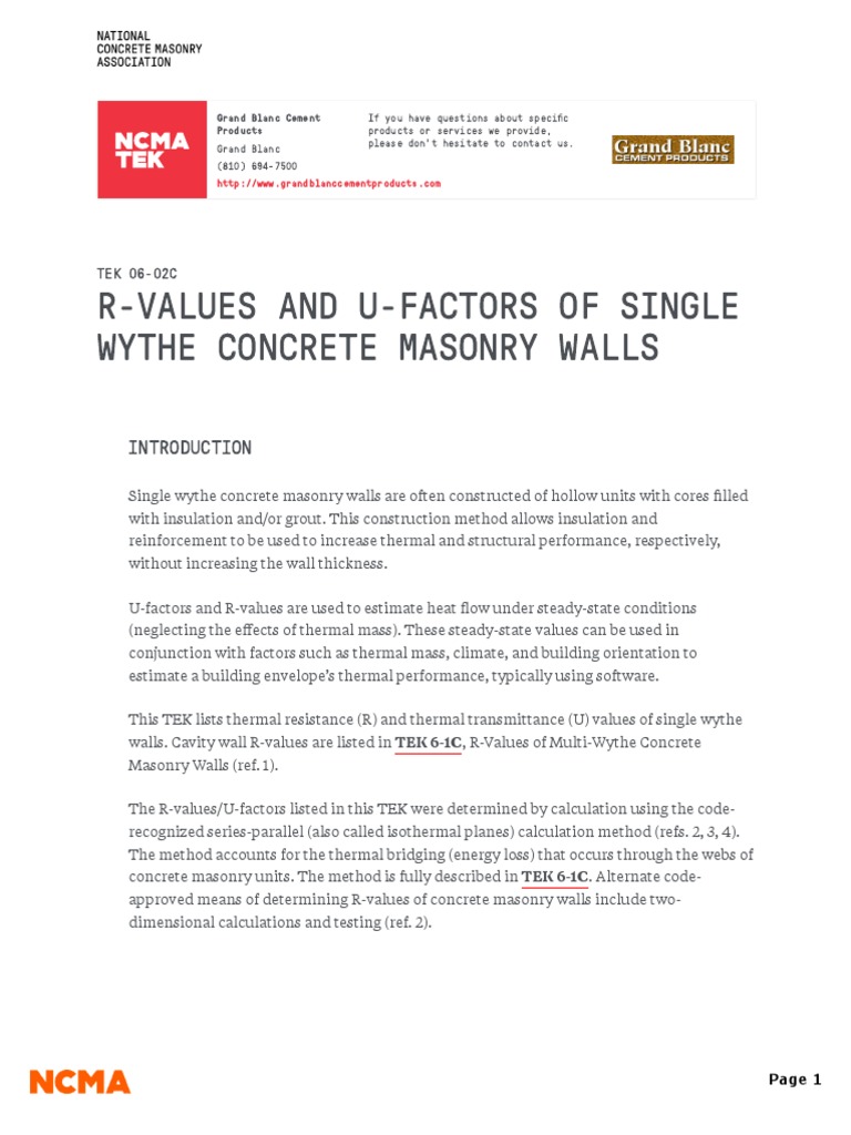 R-Values and U-Factors of Single Wythe Concrete Masonry Walls ...