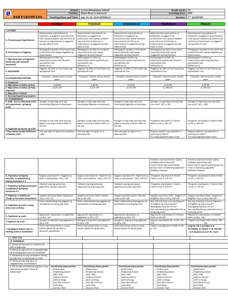 DLL - Epp 4 - Q3 - W6 | PDF