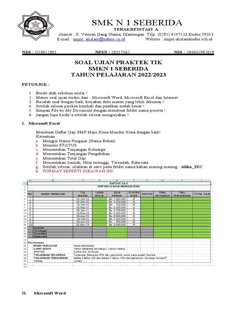 Soal Ujian Praktek TIK Kelas 9 SMKN 1 | PDF