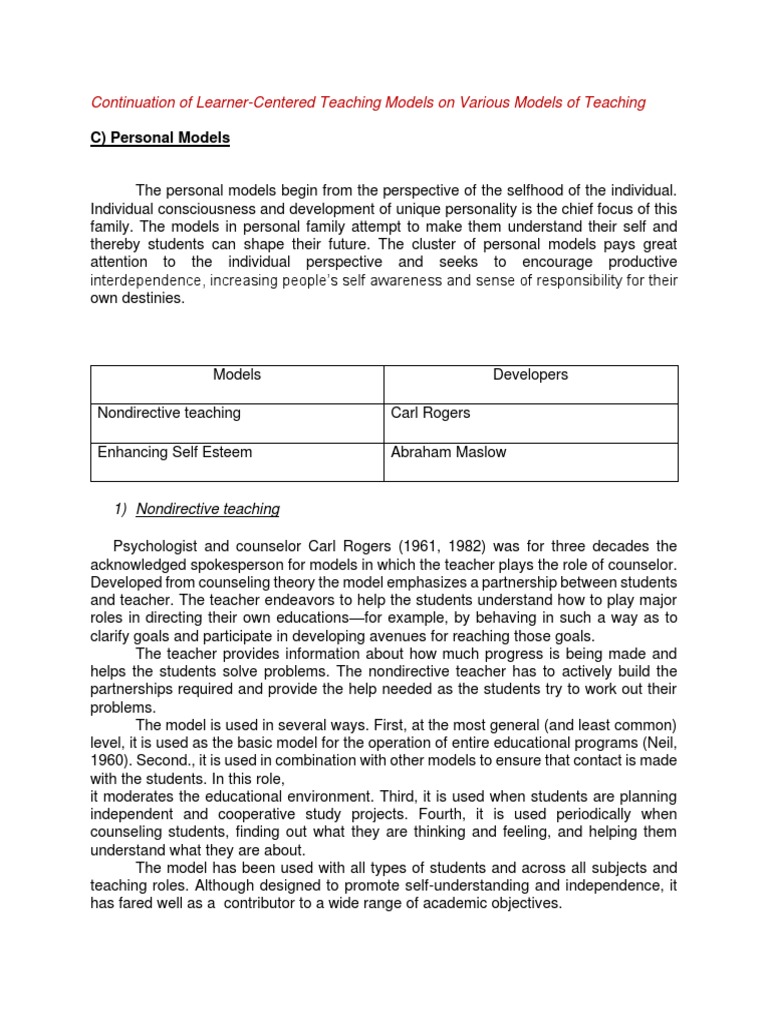 Learner-Centered Models Focusing on Individual Development | PDF ...