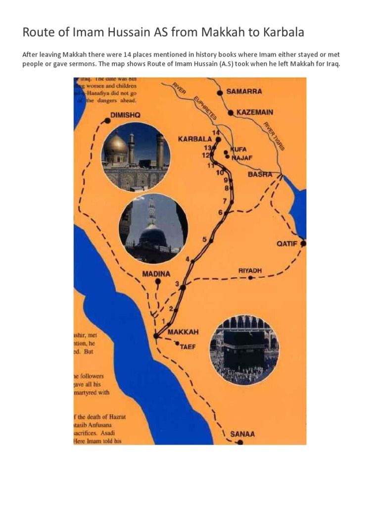 Route of Imam Hussain as From Makkah to Karbala | PDF | Husayn Ibn Ali | Islamic Branches