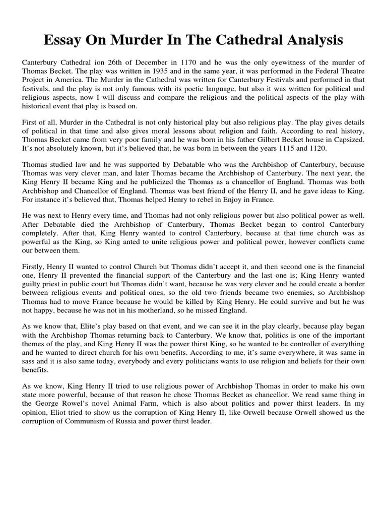 Essay On Murder in The Cathedral Analysis | PDF | Martyr | Jesus