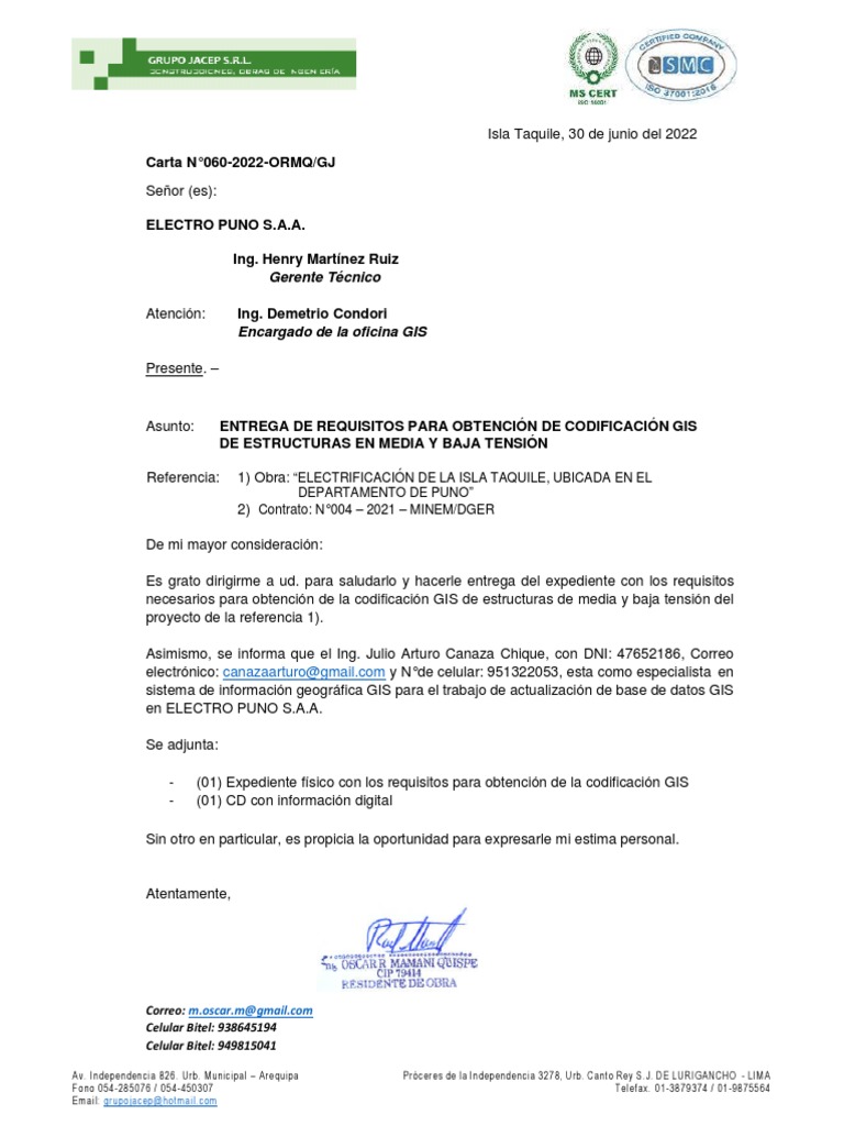 Carta - 060 - Codificacion de Estructuras (1) ... | PDF