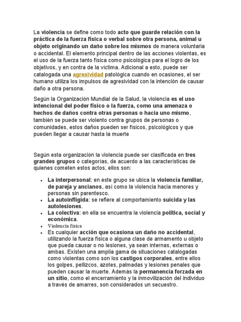 La Violencia Definición Tipos Y Causas Pdf Violencia Invasión