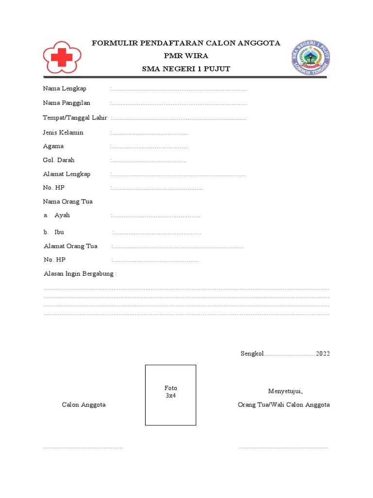 Formulir Pendaftaran Calon Anggota PMR S | PDF