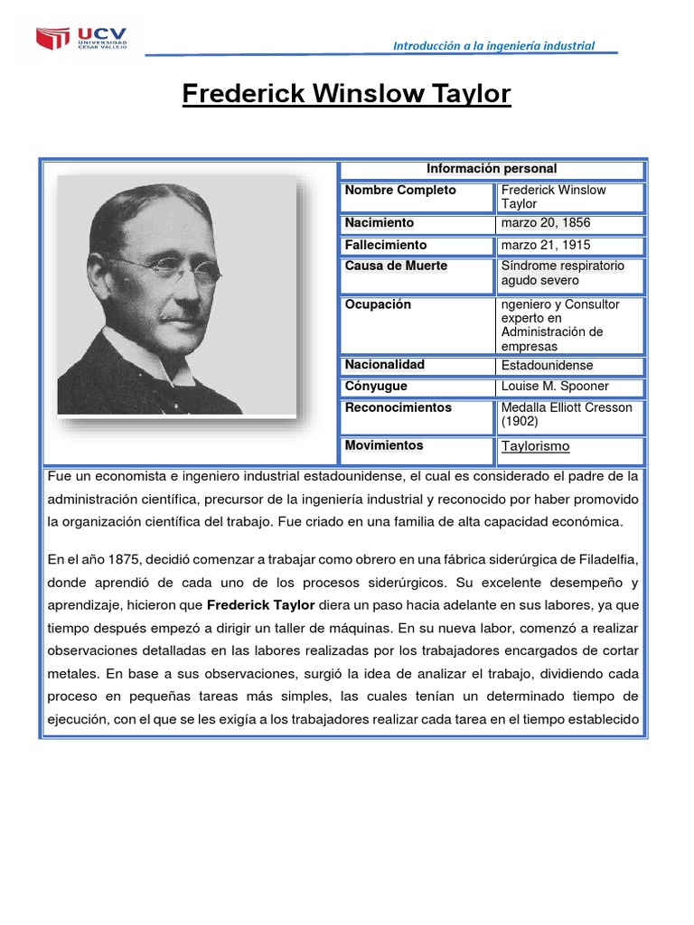 Frederick Winslow Taylor | PDF | Ingeniería Industrial | Planificación