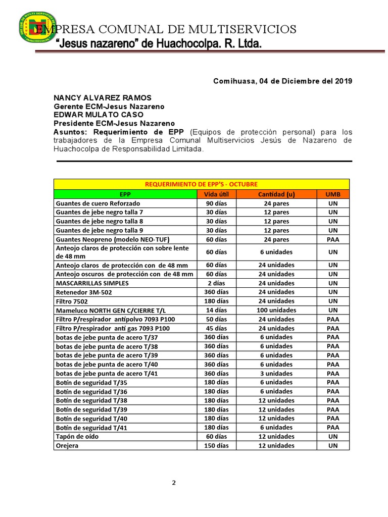 REQUERIMIENTO SOLICITUD DE EPP | PDF