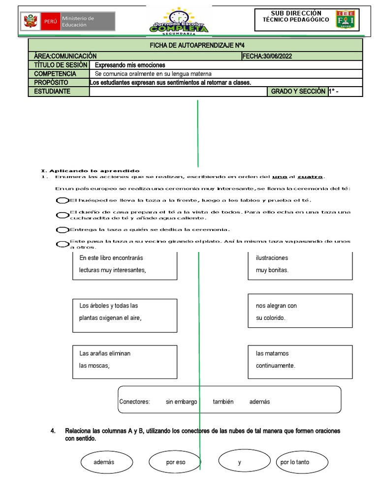 Ficha de Autoaprendizaje-Conectores | PDF