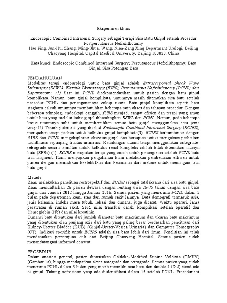 ECIRS For Treatment PCNL Residual Stone | PDF | Ilmu Sosial | Kesehatan ...