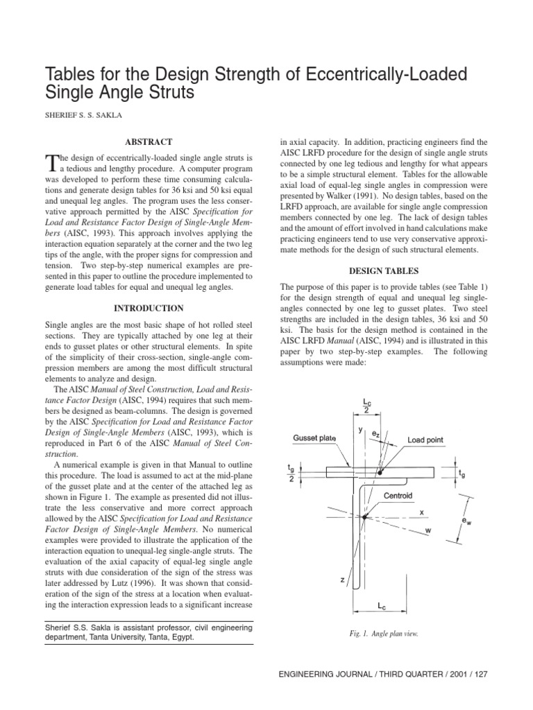 Angle Tables For The Design Strength of Eccentrically-Loaded Single ...