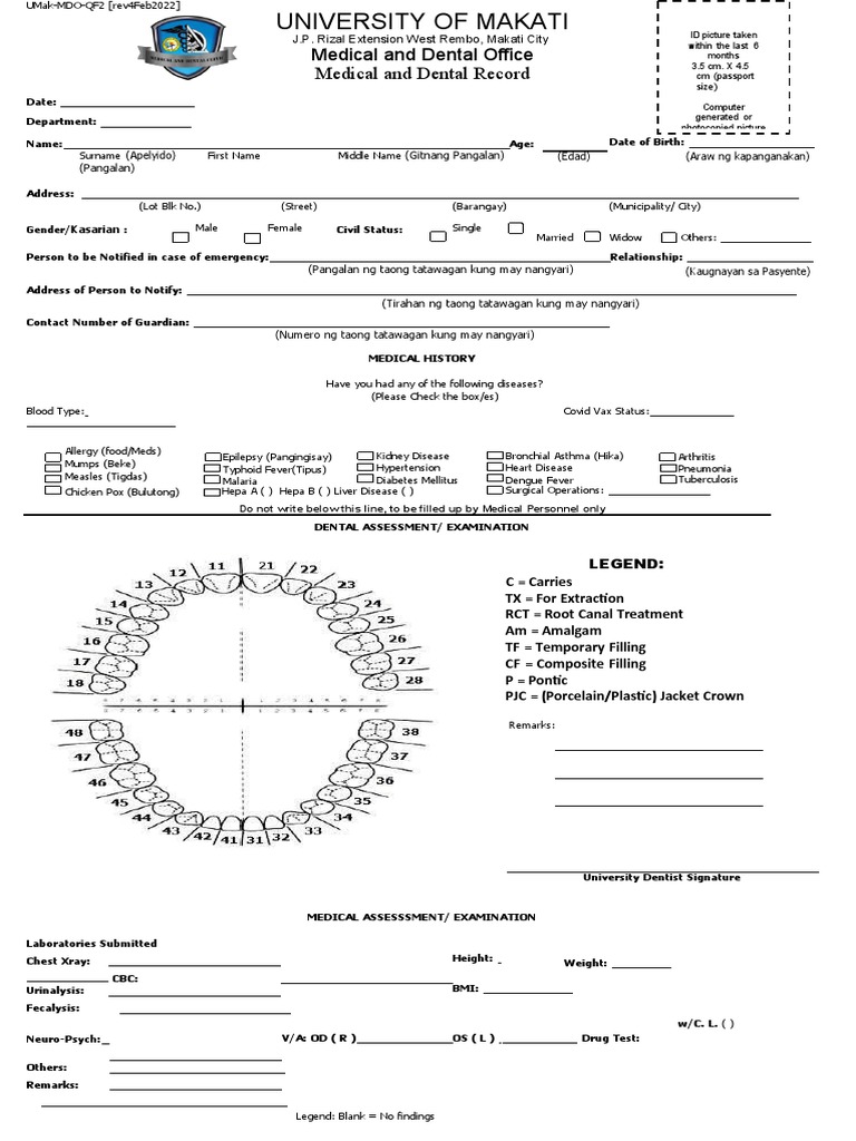 UMak Medical and Dental Form | PDF | Dentistry | Medical Specialties