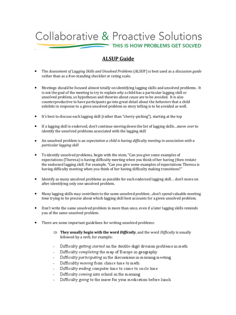 ALSUP Guide: Particular Lagging Skill | PDF | Cognition | Psychology