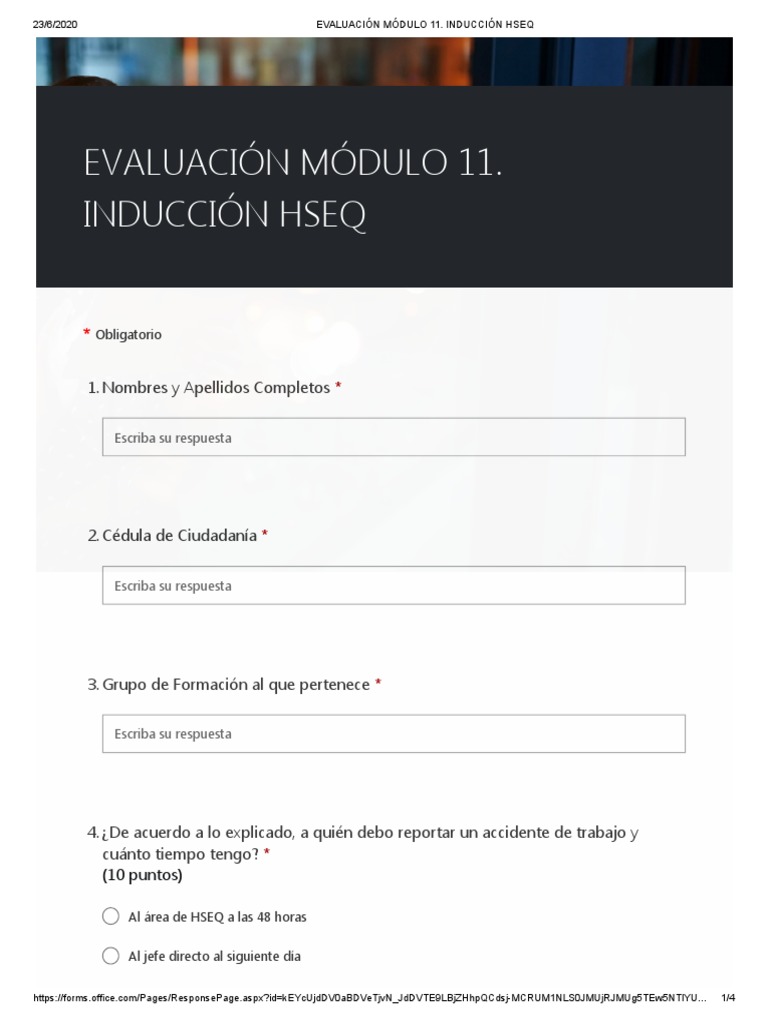 Evaluación Módulo 11. Inducción Hseq | PDF