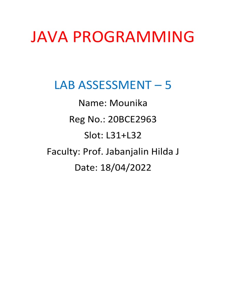 Java Programming: Lab Assessment - 5 | PDF | String (Computer Science ...