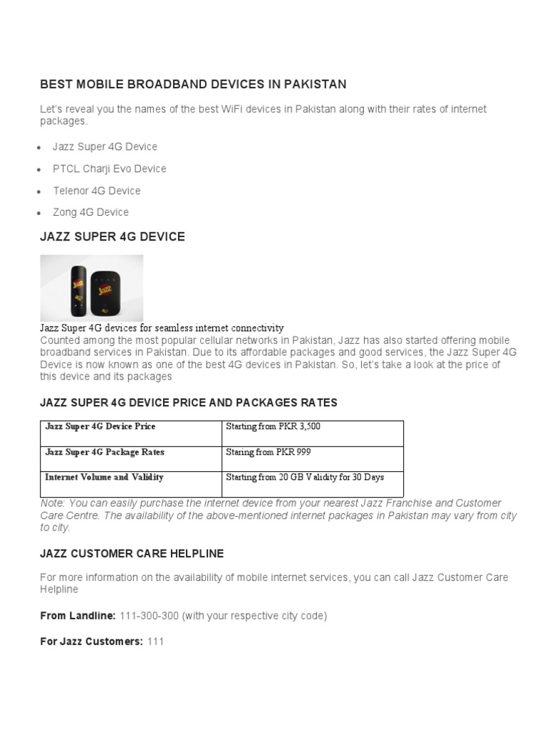 Best Mobile Broadband Devices in Pakistan: Jazz Super 4G Devices For ...