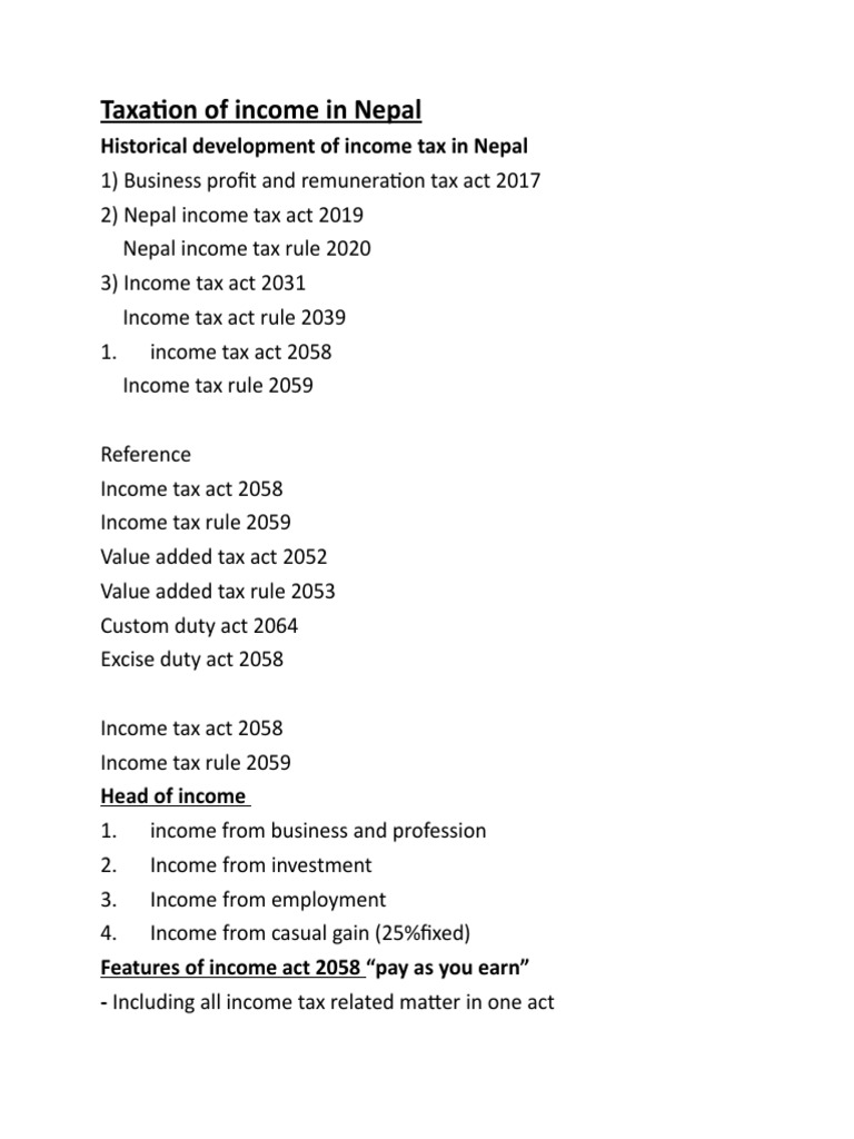 Income Tax Act 2058 Overview in Nepal | PDF | Tax Deduction | Depreciation