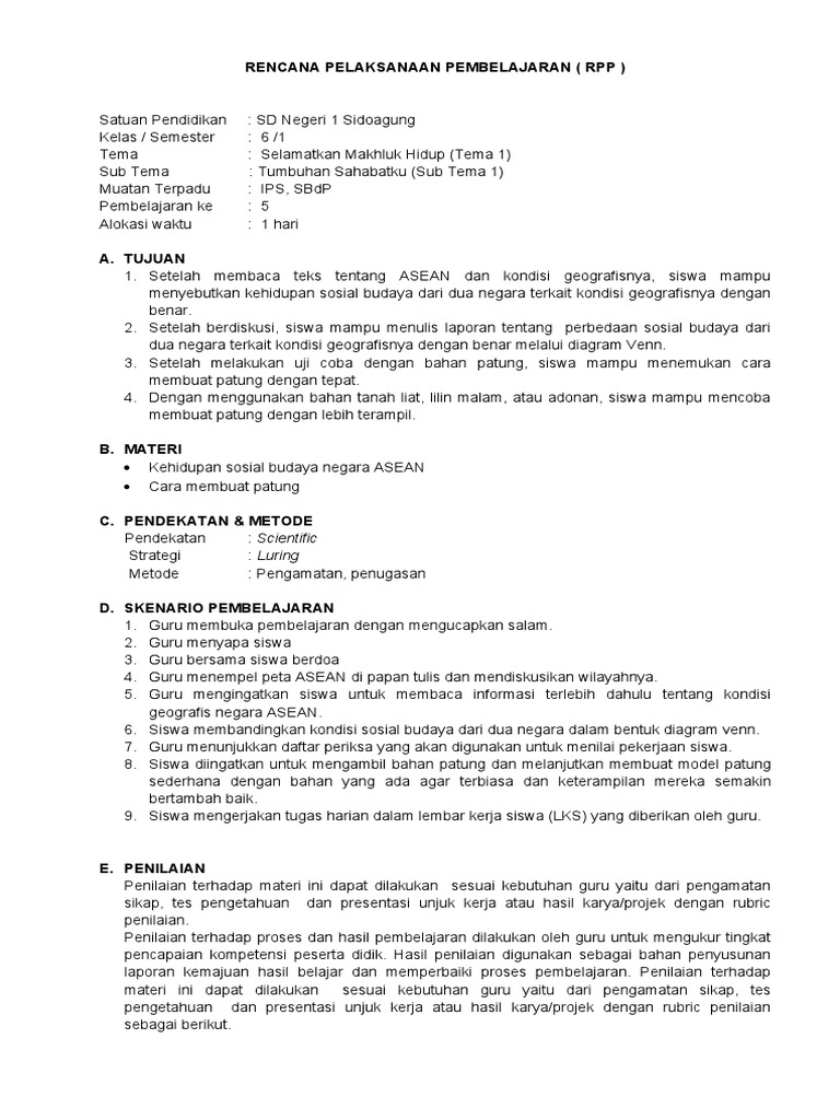 RPP Kelas 6 Tema 1 Subtema 1 Pembelajaran 5 | PDF