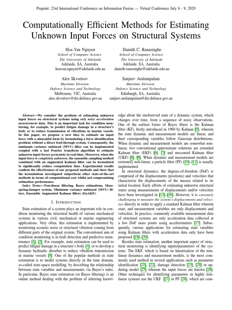 Computationally Efficient Methods For Estimating Unknown Input Forces On Structural Systems ...