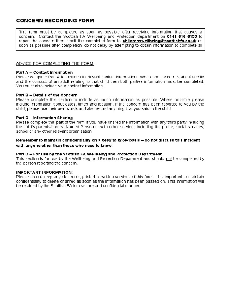 Concern Recording Form | PDF | Confidentiality | Social Institutions
