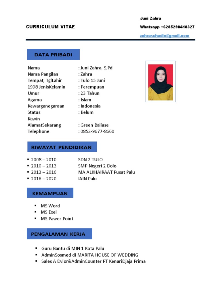 Data Pribadi: Curriculum Vitae | PDF