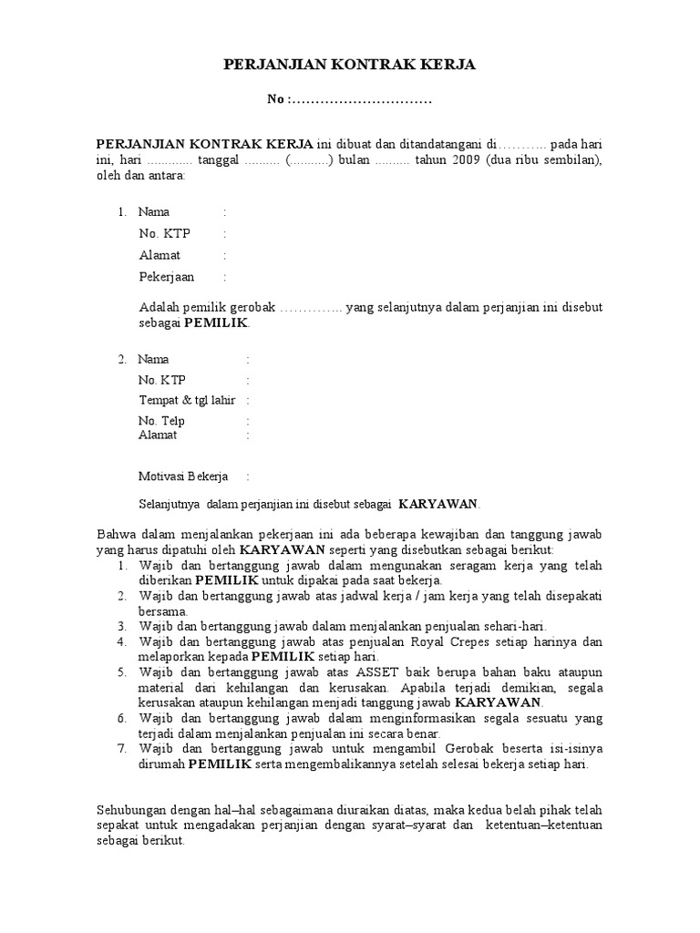 Draft Kontrak Karyawan Gerobakan | PDF